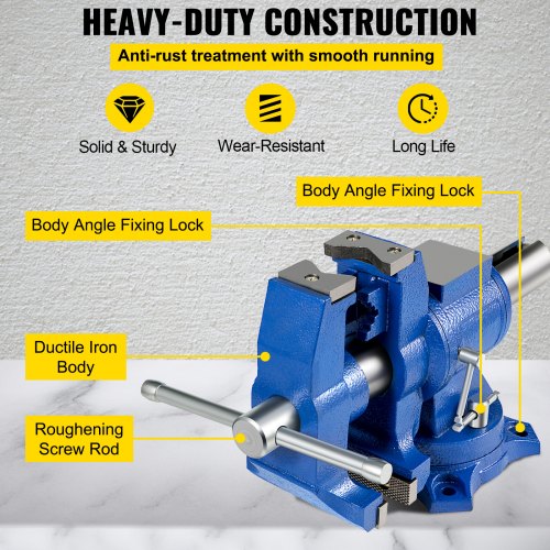 VEVOR 6" Heavy Duty Bench Vise , Double Swivel Rotating Vise Head/Body ...