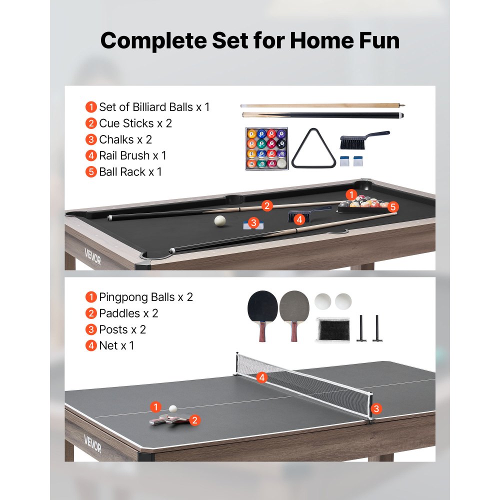 VEVOR 7ft Pool Table Combo Set, 3-in-1 Multi Game Billiards Tables with ...