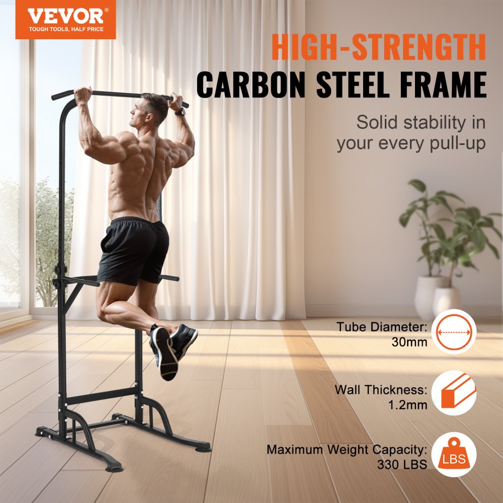 VEVOR Power Tower Dip Station, 10-Level Height Adjustable Pull Up Bar ...