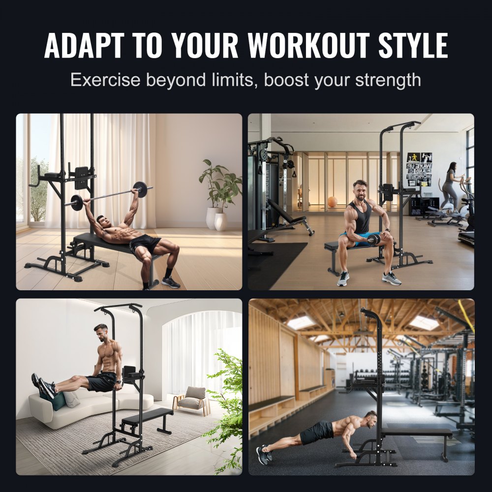 VEVOR Power Tower with Bench, 10-Level Height Adjustable Pull Up Bar ...