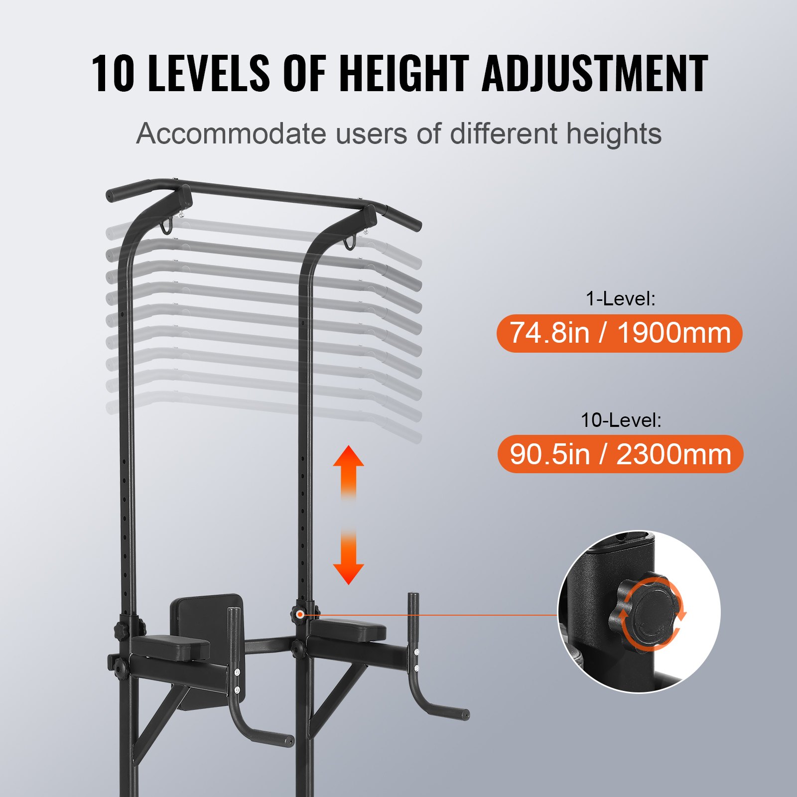 VEVOR Power Tower with Bench, 10-Level Height Adjustable Pull Up Bar ...