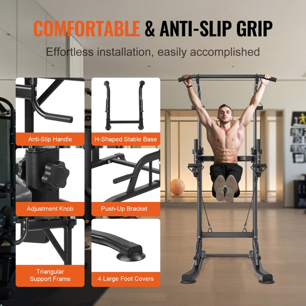 VEVOR Power Tower Dip Station, 10-Level Height Adjustable Pull Up Bar ...