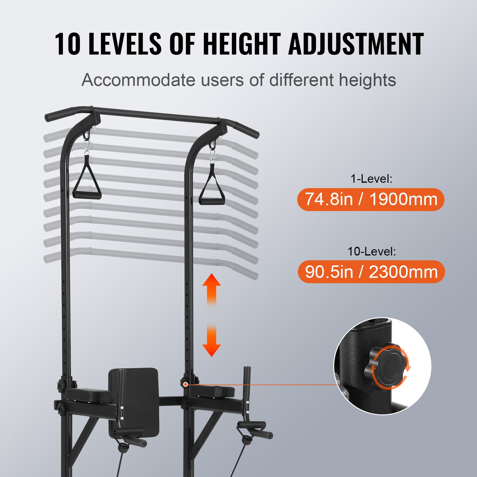 VEVOR Power Tower Dip Station, 10-Level Height Adjustable Pull Up Bar ...
