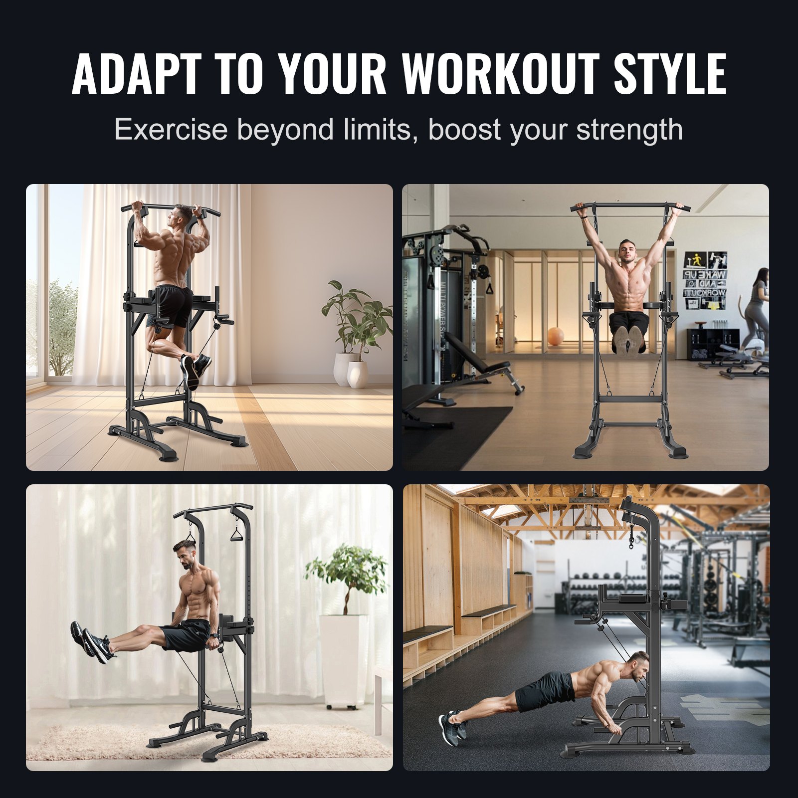 VEVOR Power Tower Dip Station, 10-Level Height Adjustable Pull Up Bar ...