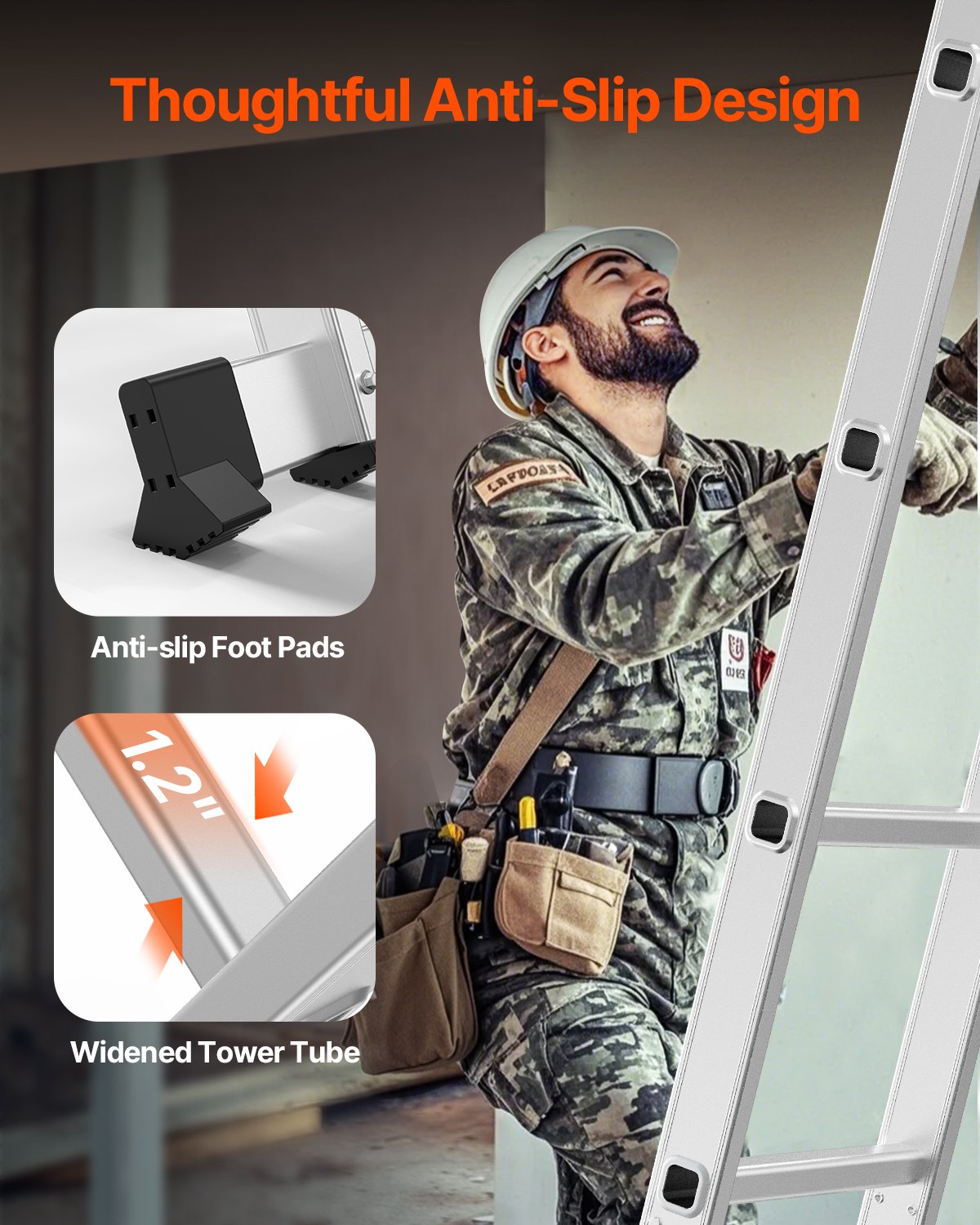 Multi-Purpose Folding Ladder 7-in-1 3 Step 12ft Reach Height for Work ...