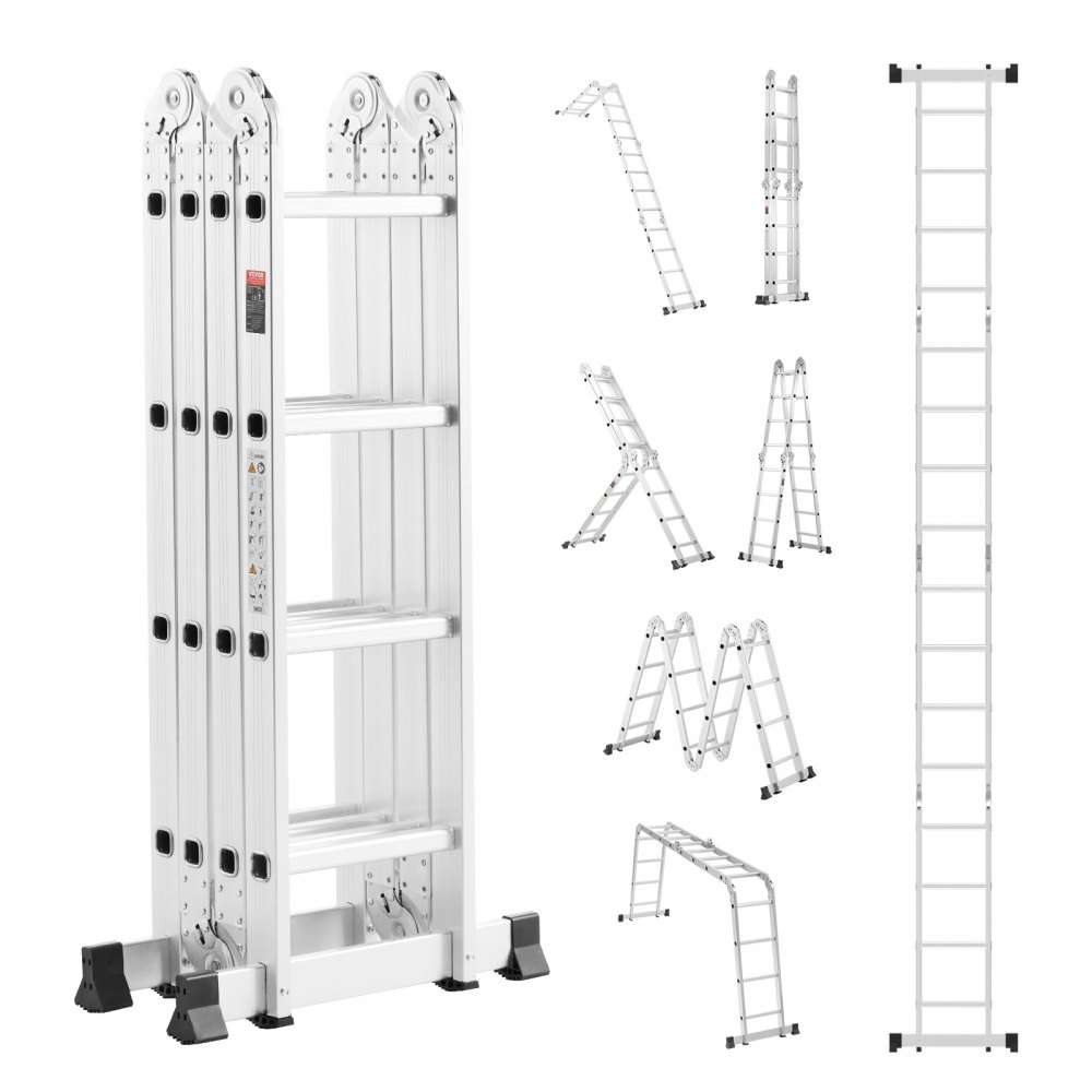 VEVOR Multi-Purpose Folding Ladder 7-in-1 4 Step 15.5ft Reach Height ...