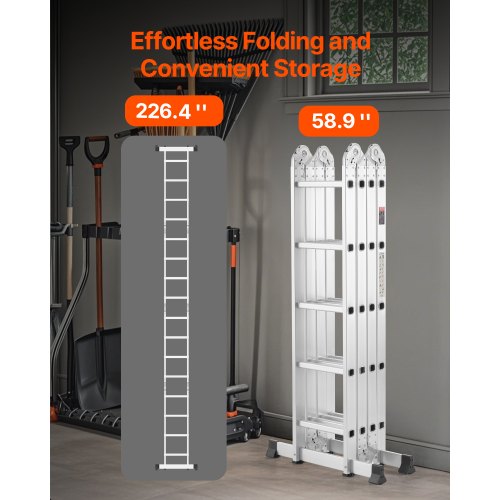 Multi-Purpose Folding Ladder 7-in-1 5 Step 19ft Reach Height Metal ...