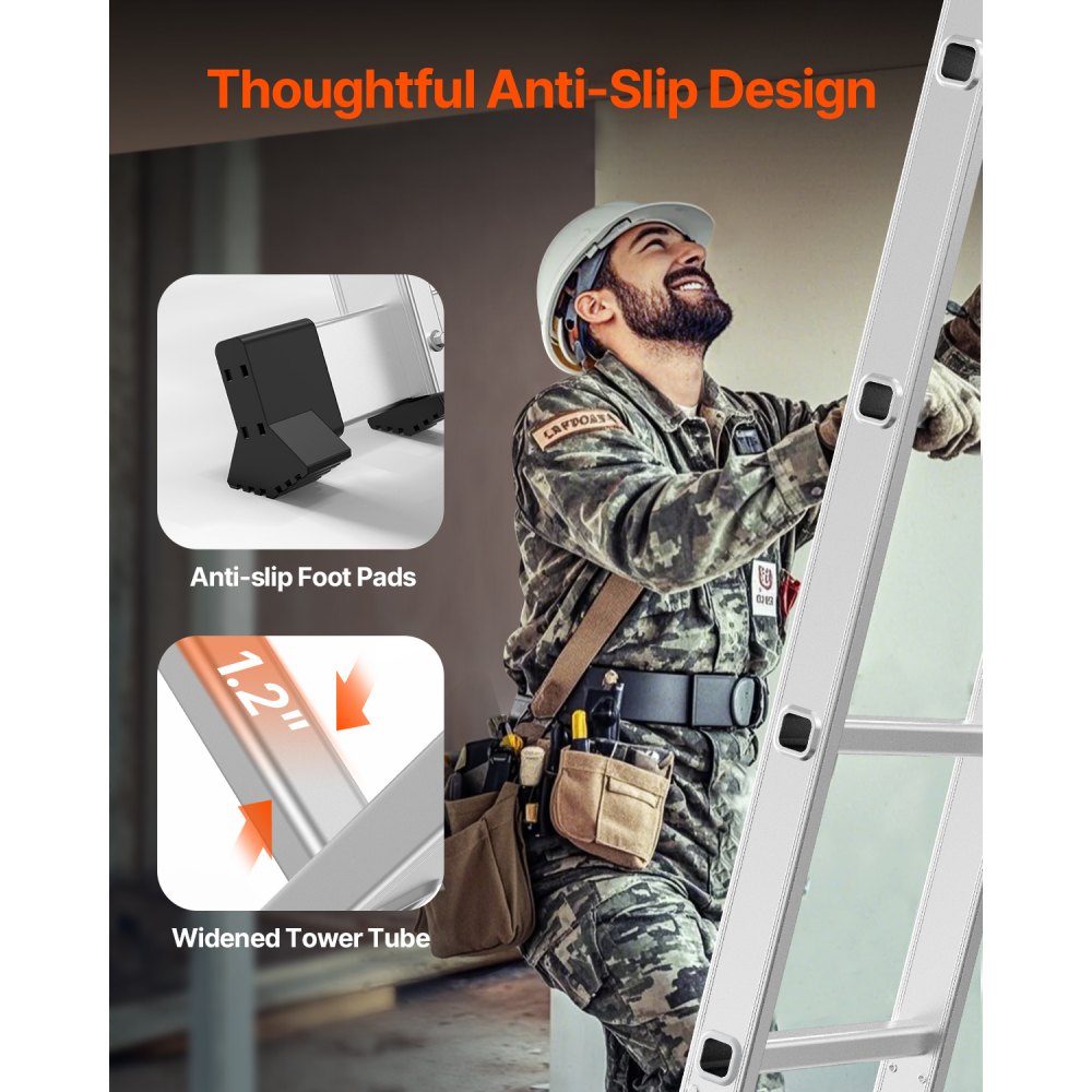 VEVOR Multi-Purpose Folding Ladder, 7-in-1 Tall Extension Step Ladder ...