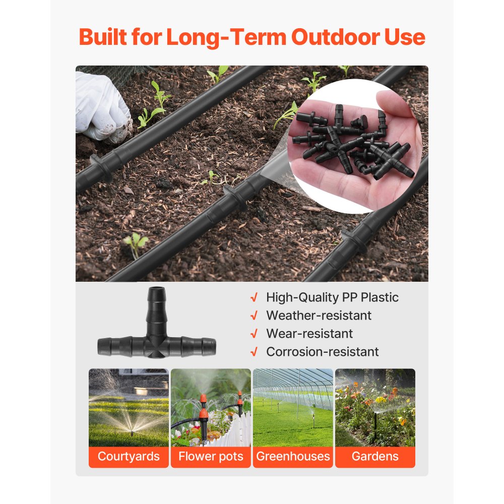 VEVOR Drip Irrigation Fittings Kit for 1/4" Tubing, 300 Pcs Drip ...