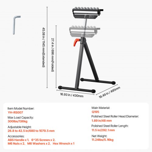 Folding Roller Stand Max Load 300 lb Adjustable 26.8-42.5 in for ...