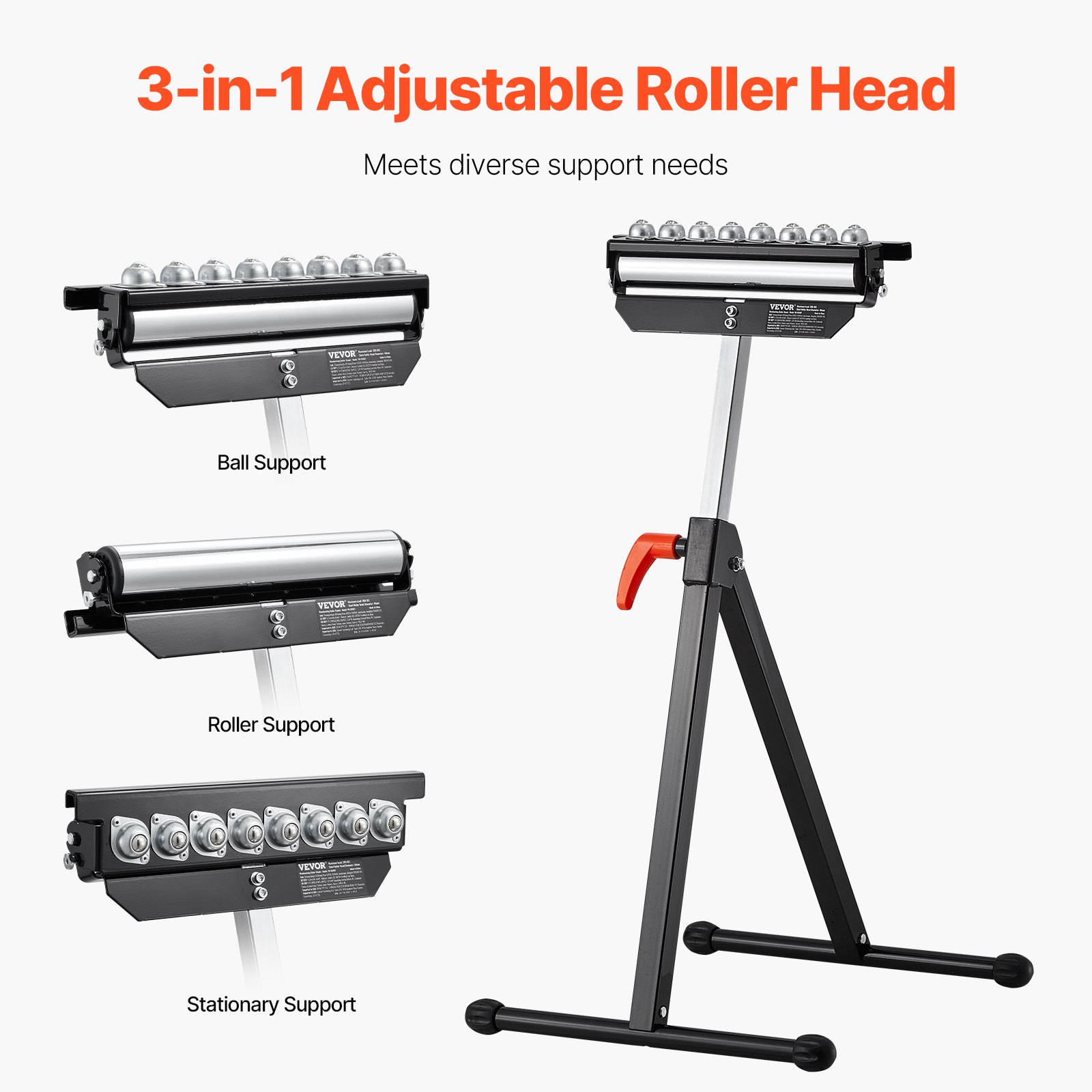VEVOR Roller Stand, 136 kg(300 lb) Load Capacity, 68-108 cm(26.8-42.5 ...