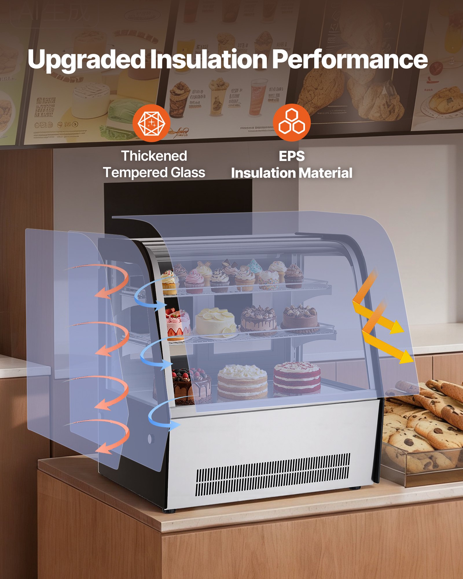 VEVOR Refrigerated Display Case, 4.2 Cu.Ft./105L Countertop Pastry ...
