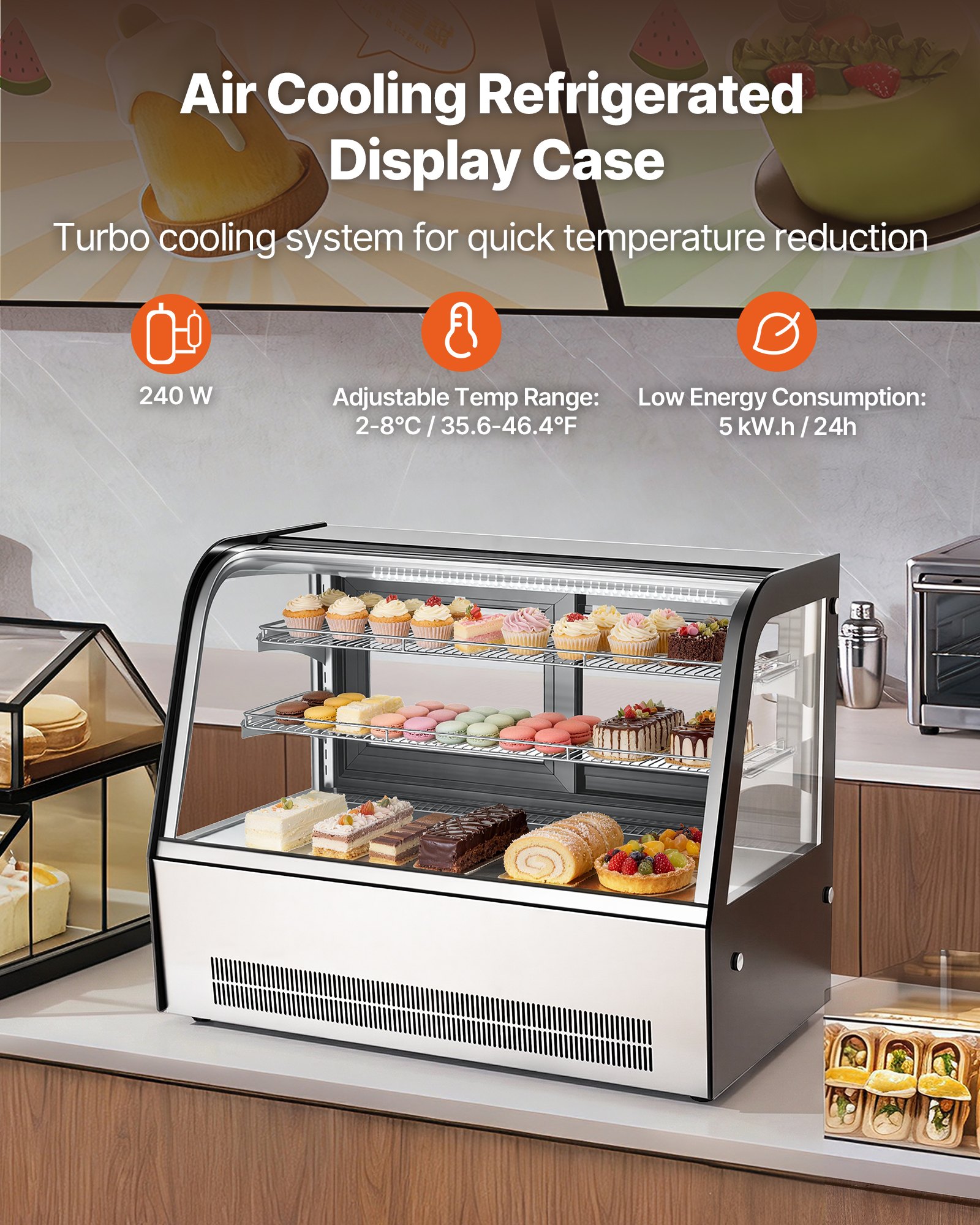 VEVOR Refrigerated Display Case, 5 Cu.Ft./145L Countertop Pastry ...
