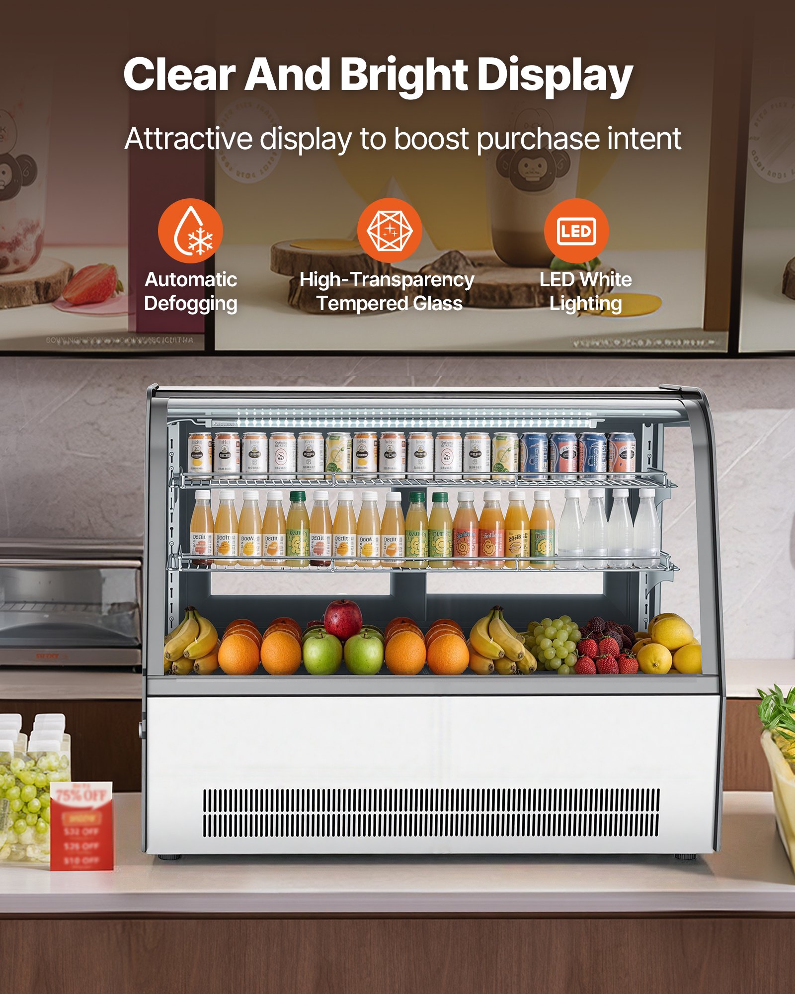 VEVOR Refrigerated Display Case, 5 Cu.Ft./145L Countertop Pastry ...