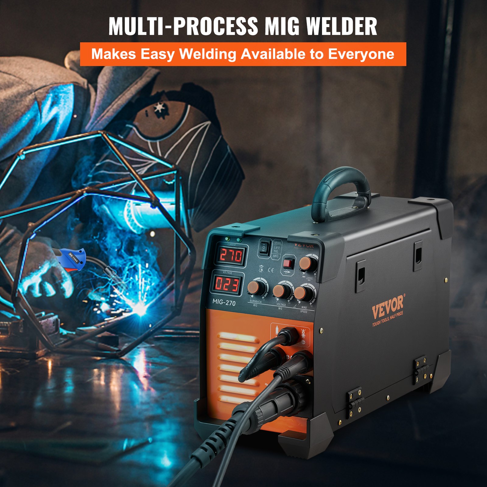VEVOR MIG Welder, 3 in 1 Welder Welding Machine, 270 Amp MIG TIG Arc ...