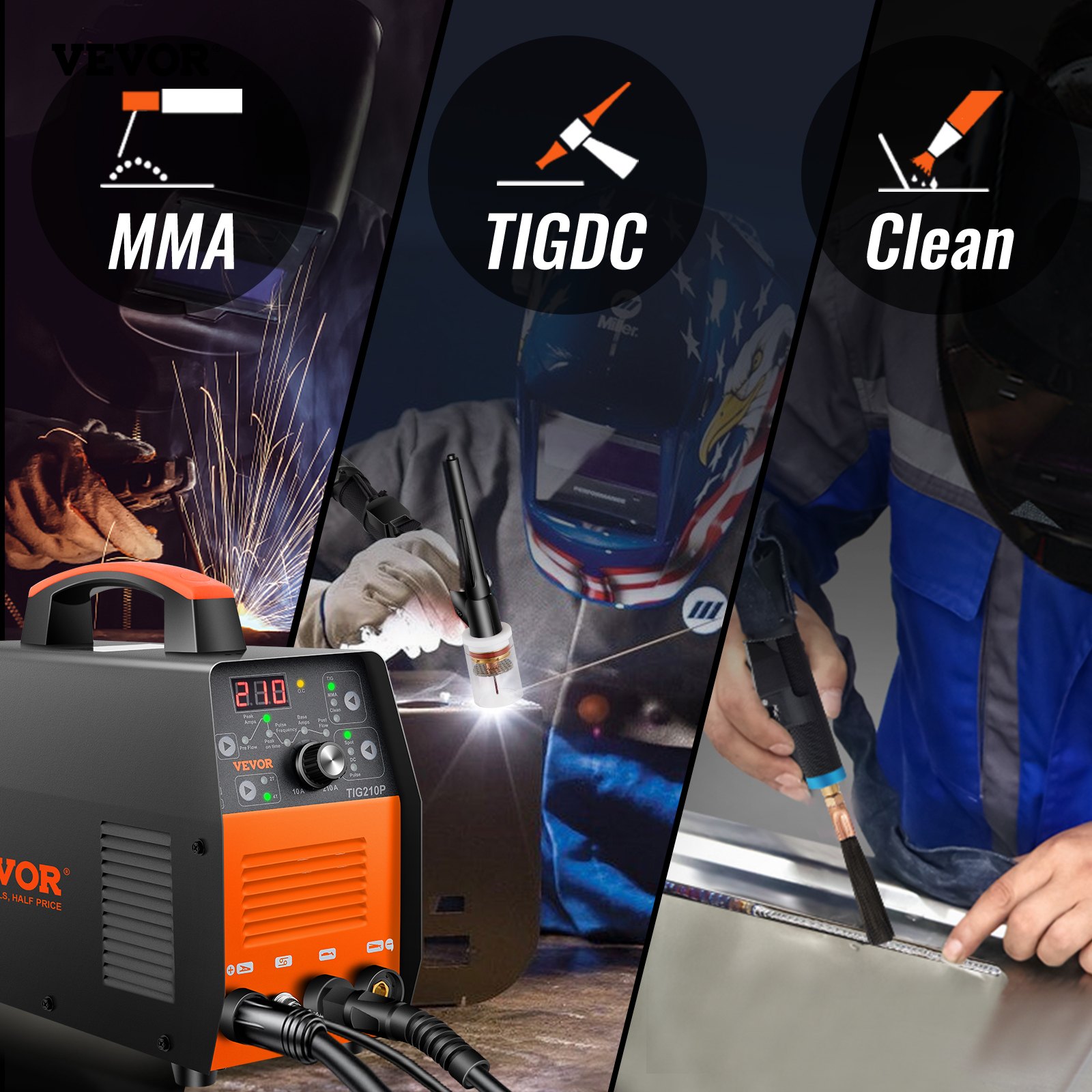 VEVOR TIG Welder 3 in 1, 110V High Frequency TIG/Stick/Clean Welding ...