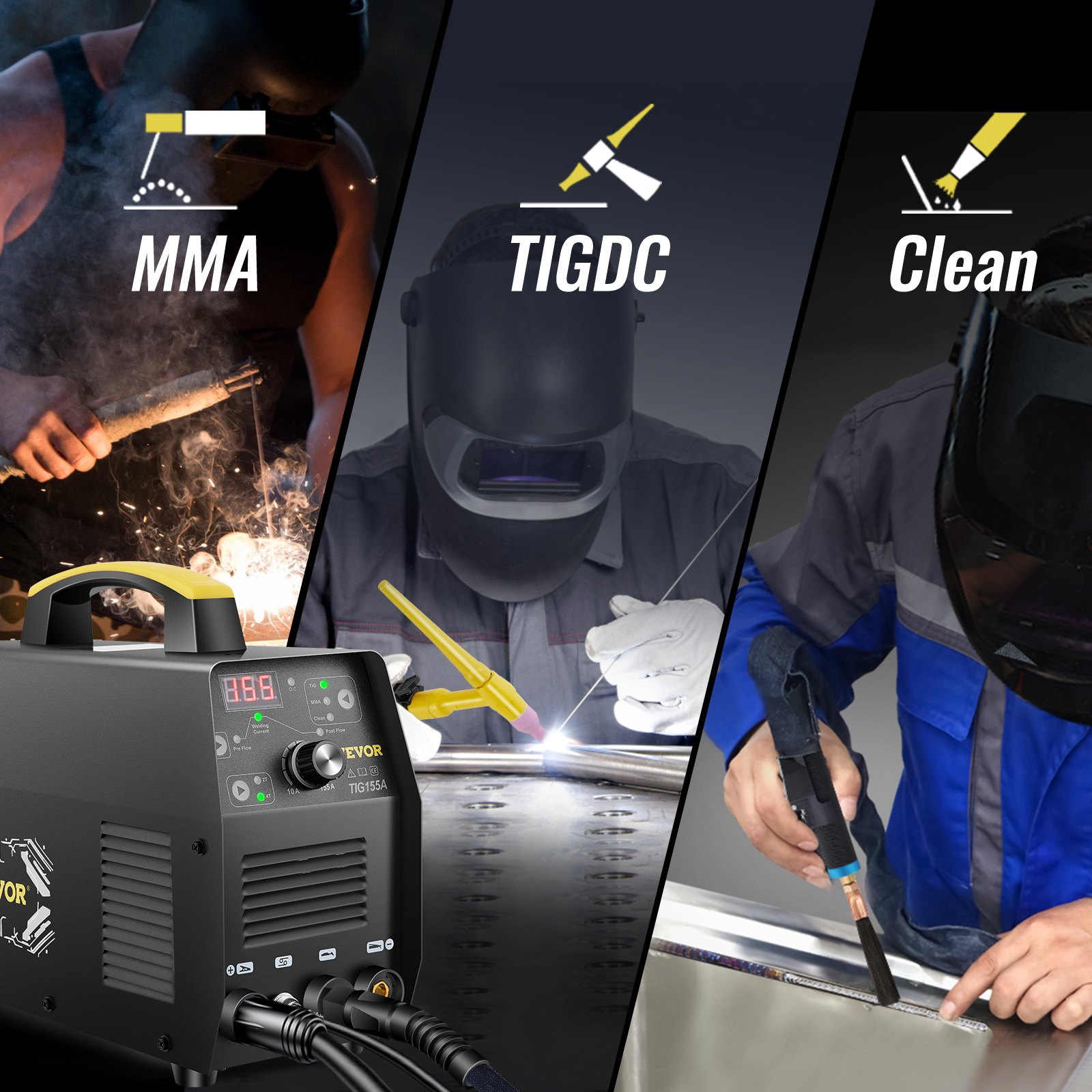 VEVOR TIG Welder 3 in 1, 110V High Frequency TIG/Stick/Clean Welding ...