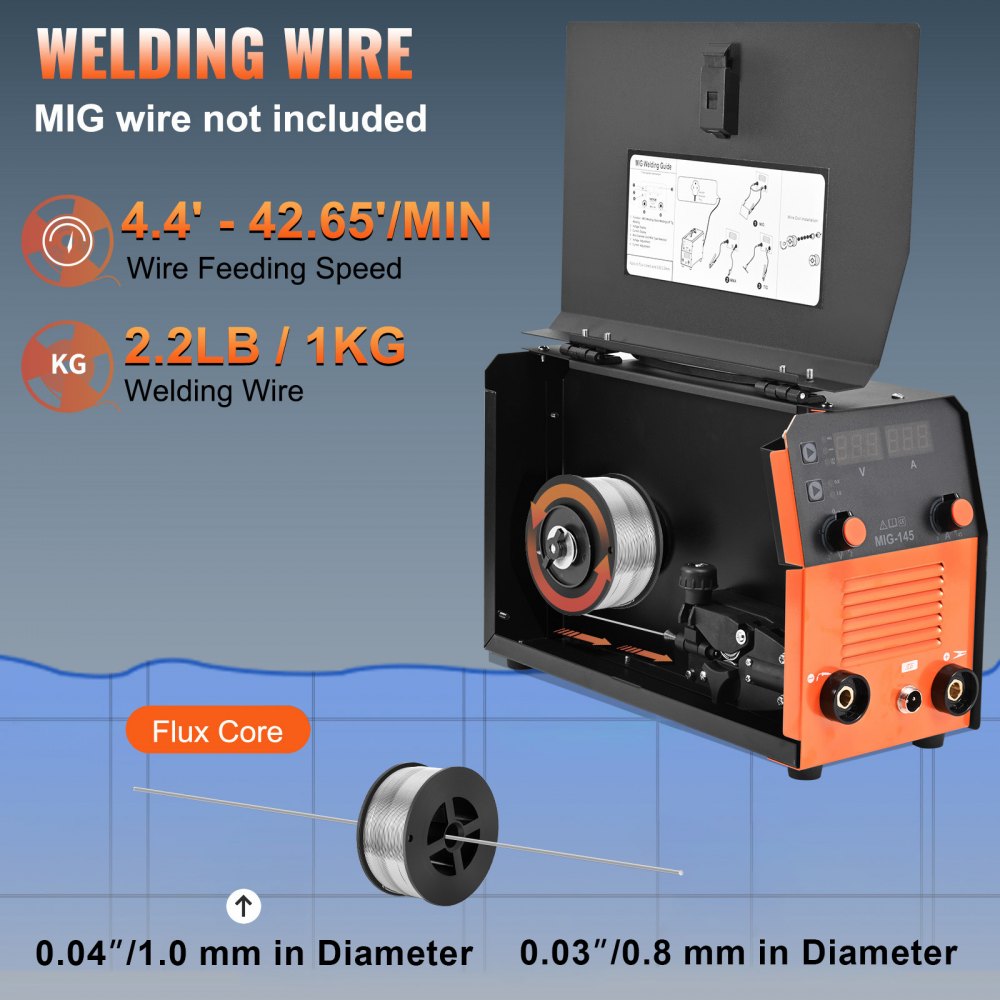 VEVOR 145Amp MIG Welder, Welding Machine 3 in 1, 110 V Flux Core ...