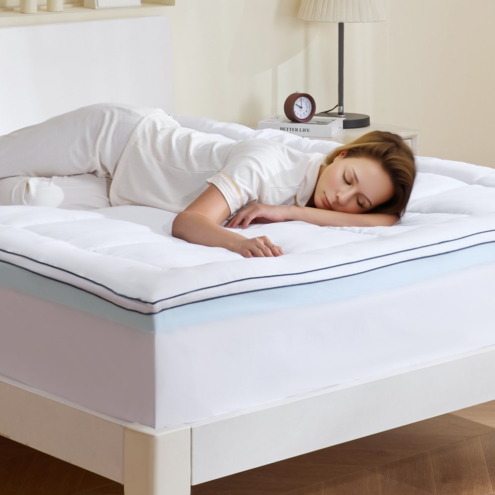 VEVOR Mattress Topper Premium Memory Foam Fiber Fill Queen Size 3 in ...