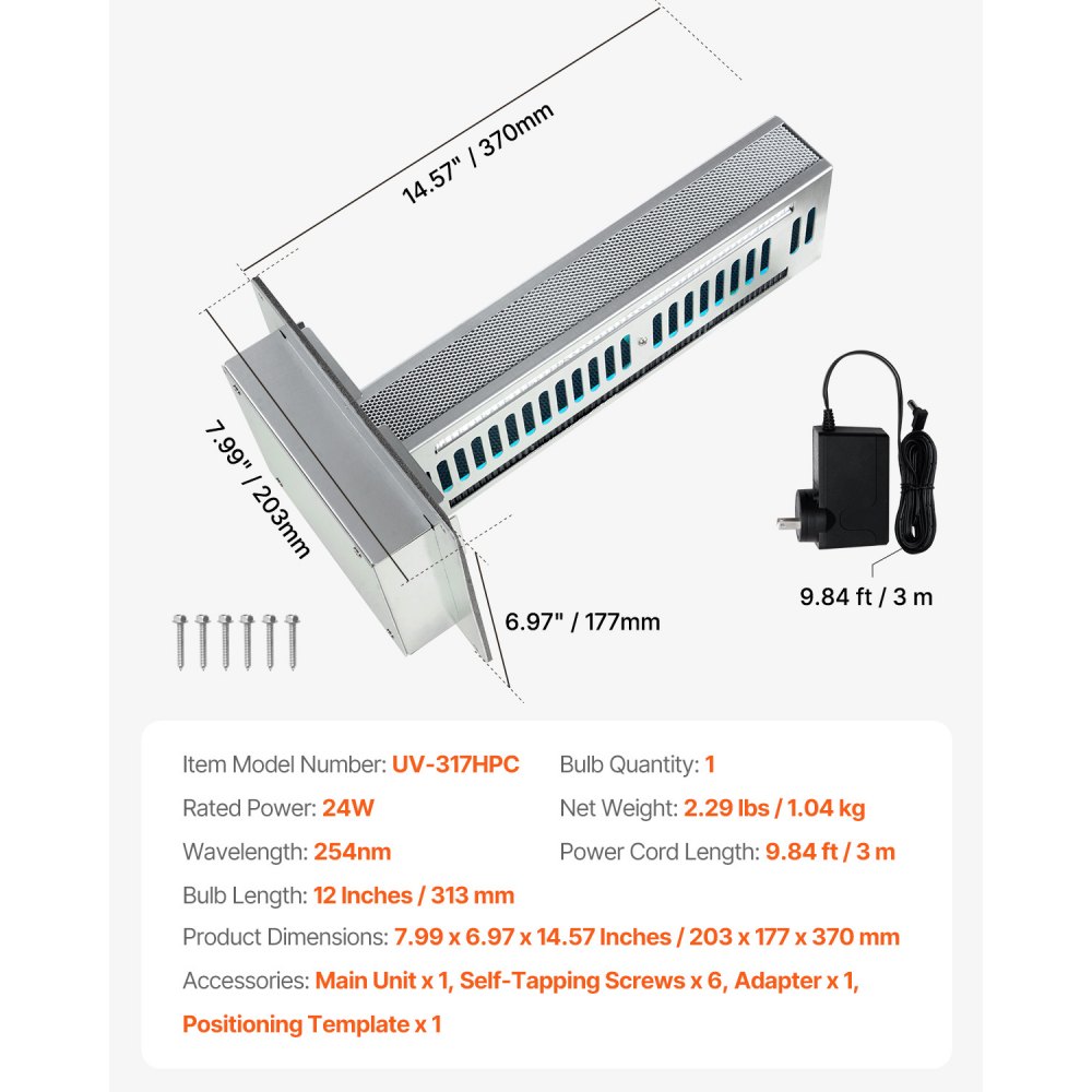 HVAC Air Purifier Whole House 24W 12inch Light PCO Carbon Technology ...