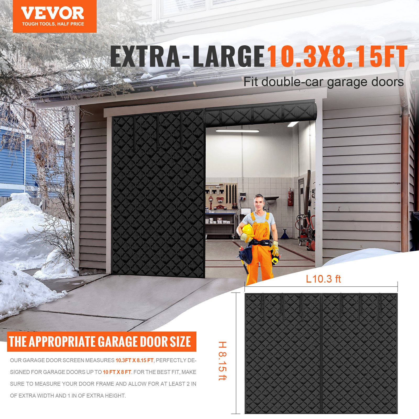 VEVOR Garage Door Screen for Winter 10.3 x 8.14 ft Garage Door ...