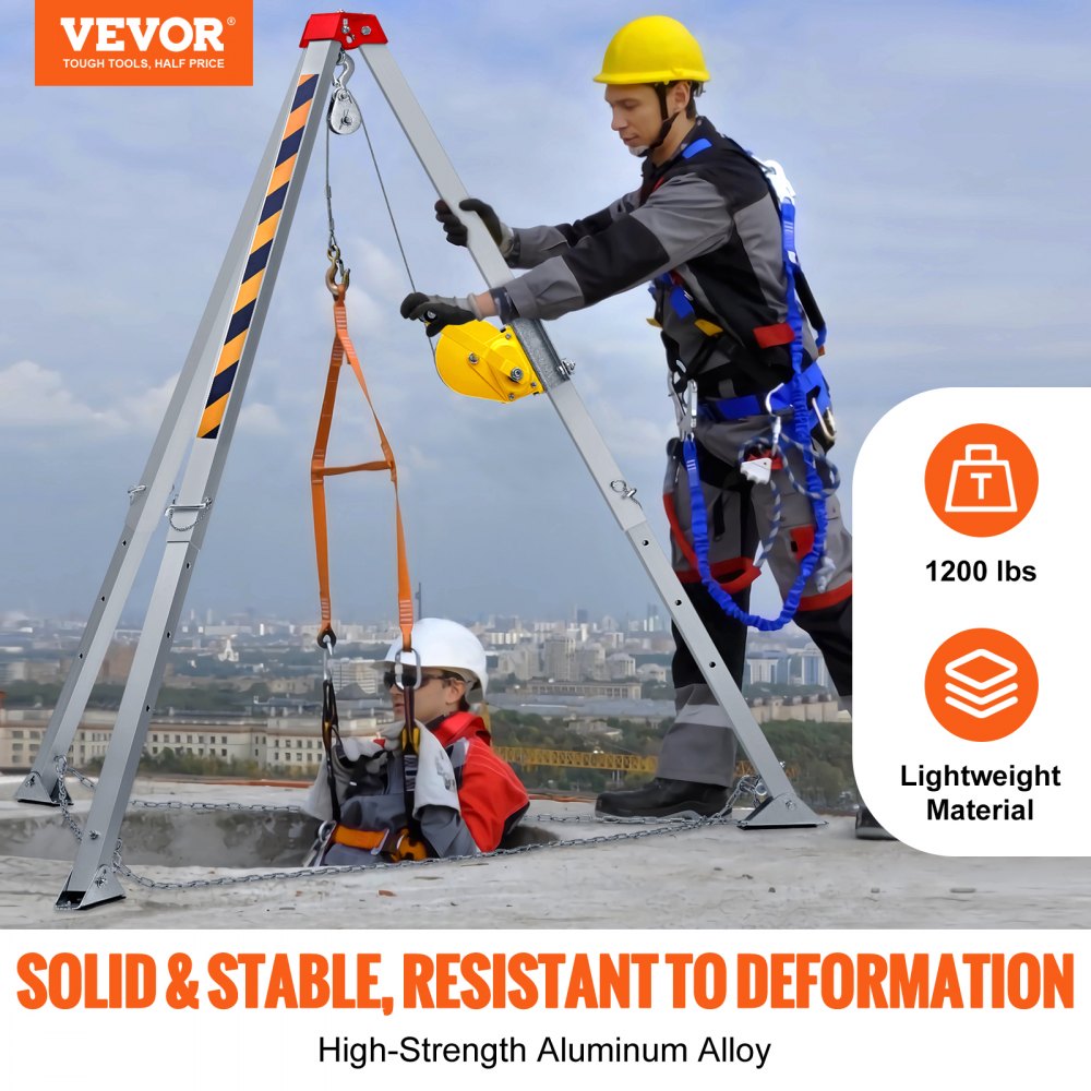 VEVOR Confined Space Tripod Kit, Confined Space Tripod 7' Legs and 98 ...