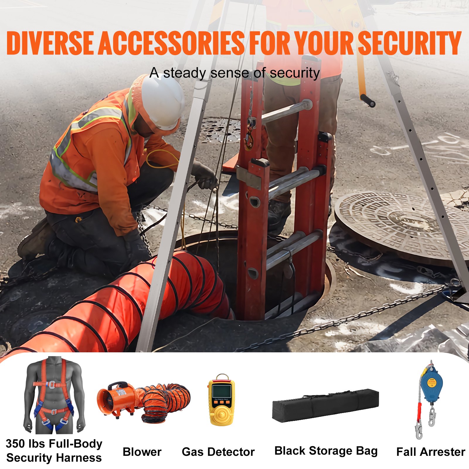 VEVOR 2600 lbs Winch Confined Space Tripod Kit, Confined Space Tripod 8 ...