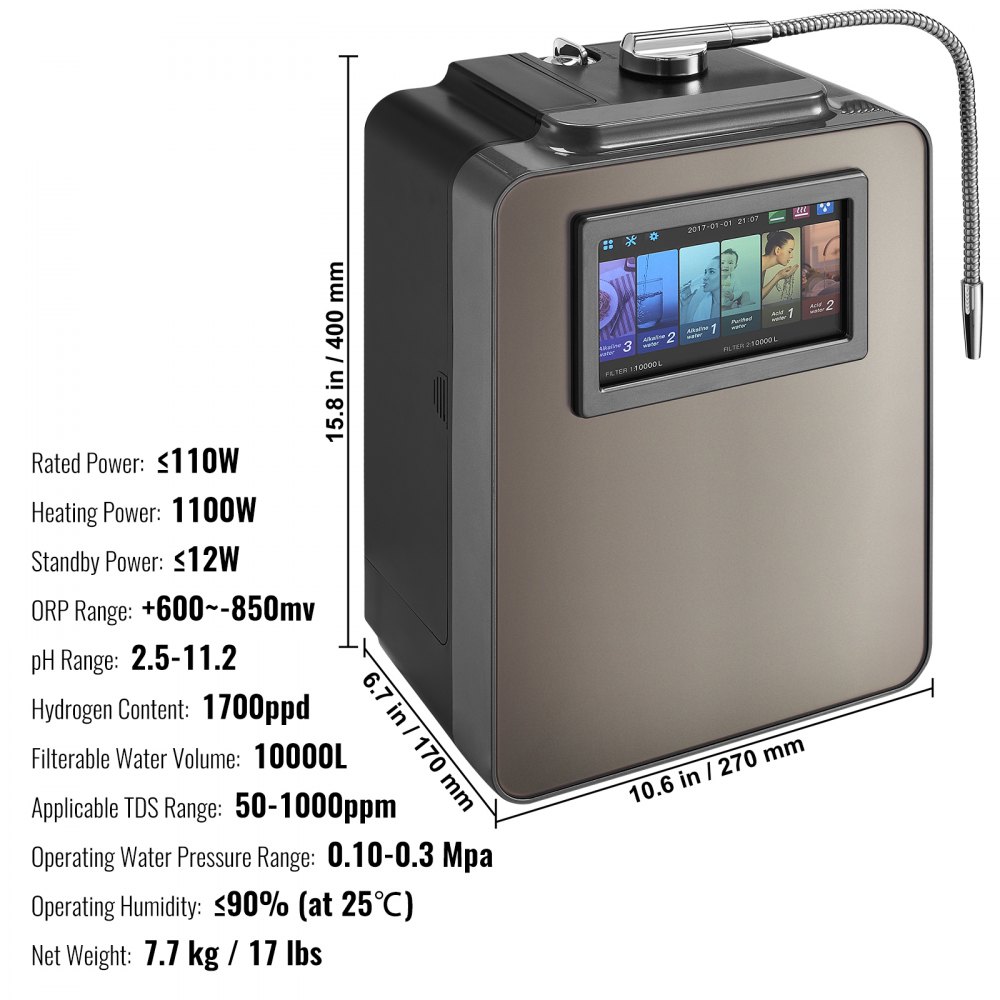 VEVOR Alkaline Water Ionizer Machine, pH 2.5-11.2 Alkaline Acidic ...