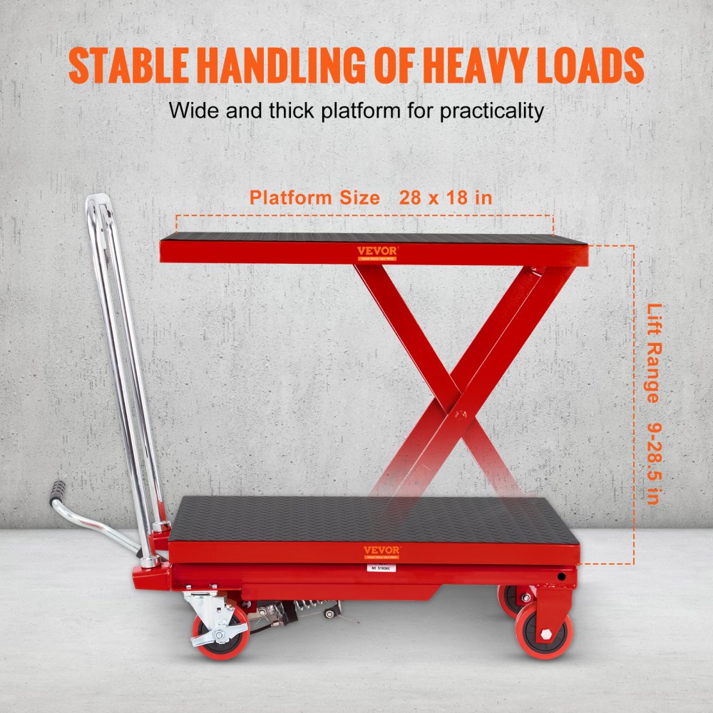 VEVOR Hydraulic Lift Table Cart, 500lbs Capacity 28.5" Lifting Height ...