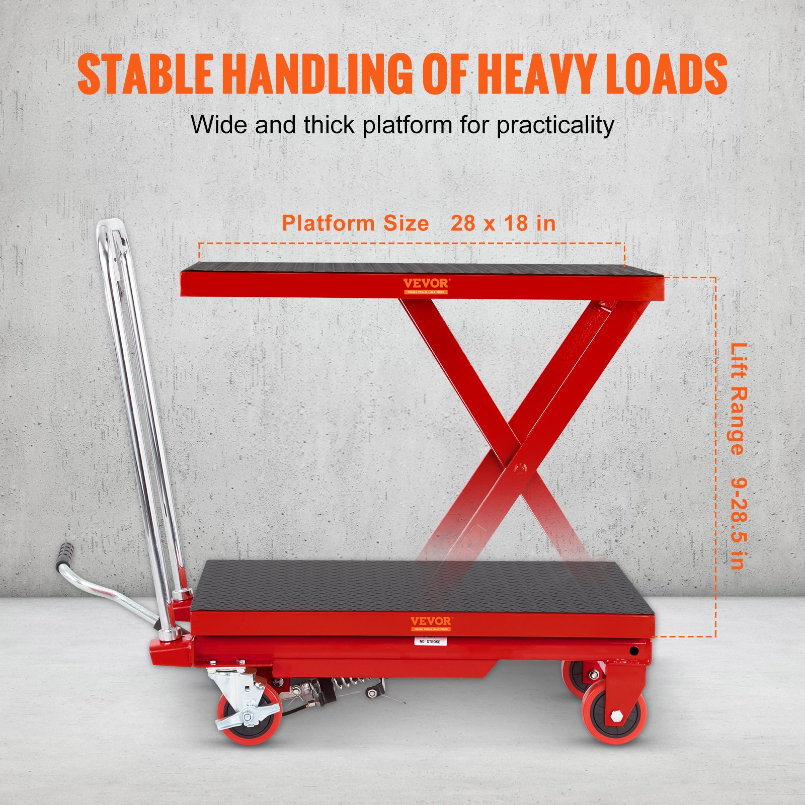 VEVOR Hydraulic Lift Table Cart, 500lbs Capacity 28.5" Lifting Height ...