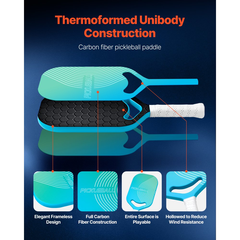 VEVOR Pickleball Paddle with Aero Throat, T700 Carbon Fiber Surface ...