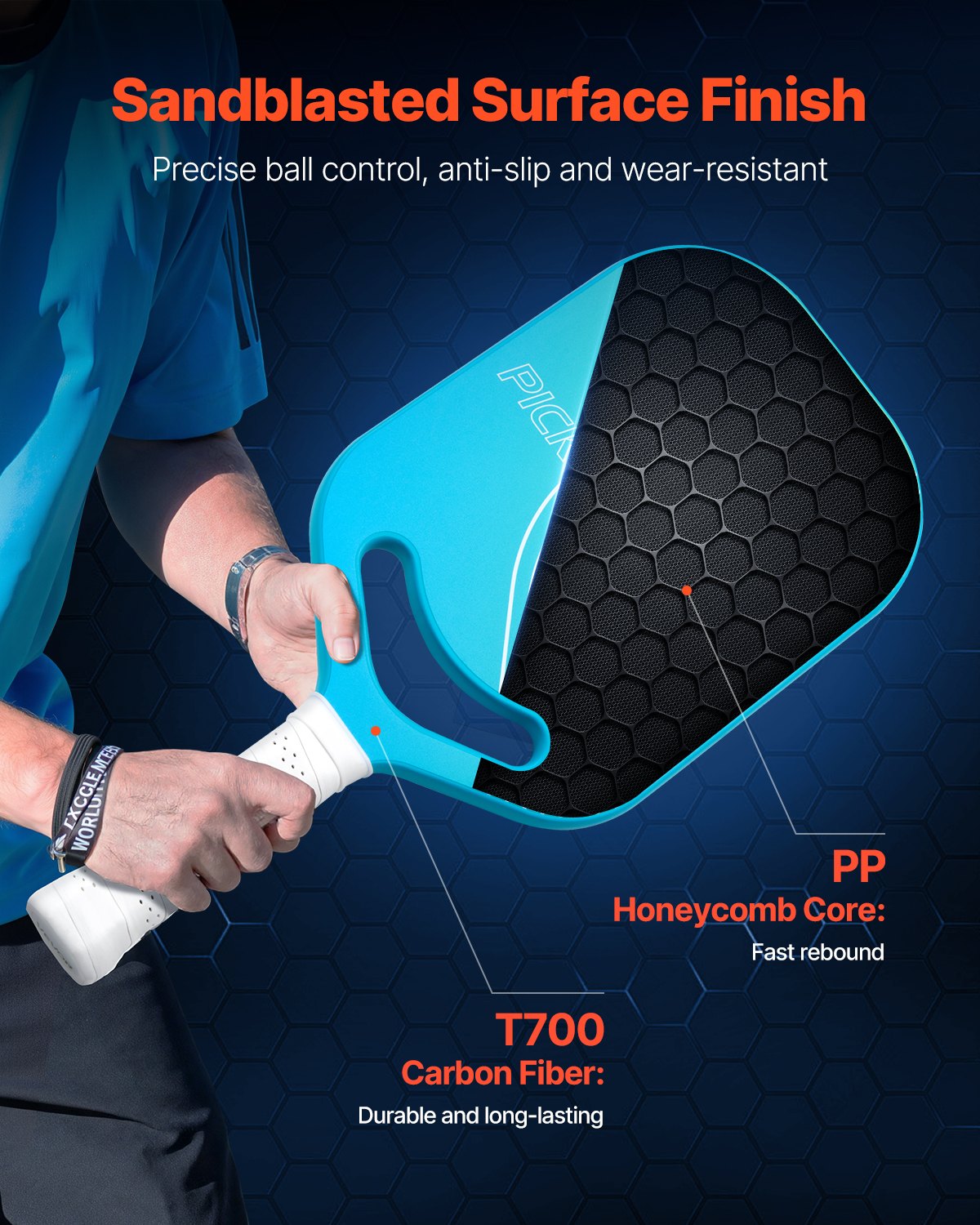 VEVOR Pickleball Paddle with Aero Throat, T700 Carbon Fiber Surface ...