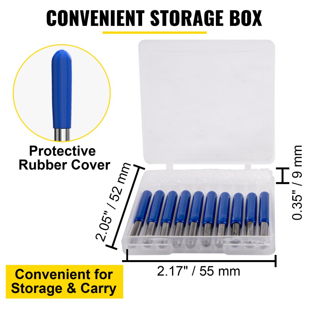 VEVOR 20PCs CNC Bits 1/8"(3.175mm) Shank CNC Router End Mill 0.1mm Tip ...
