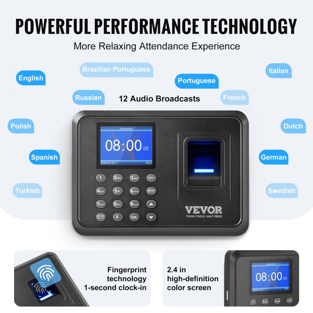VEVOR Fingerprint Punch Clock – Biometric Time Clock