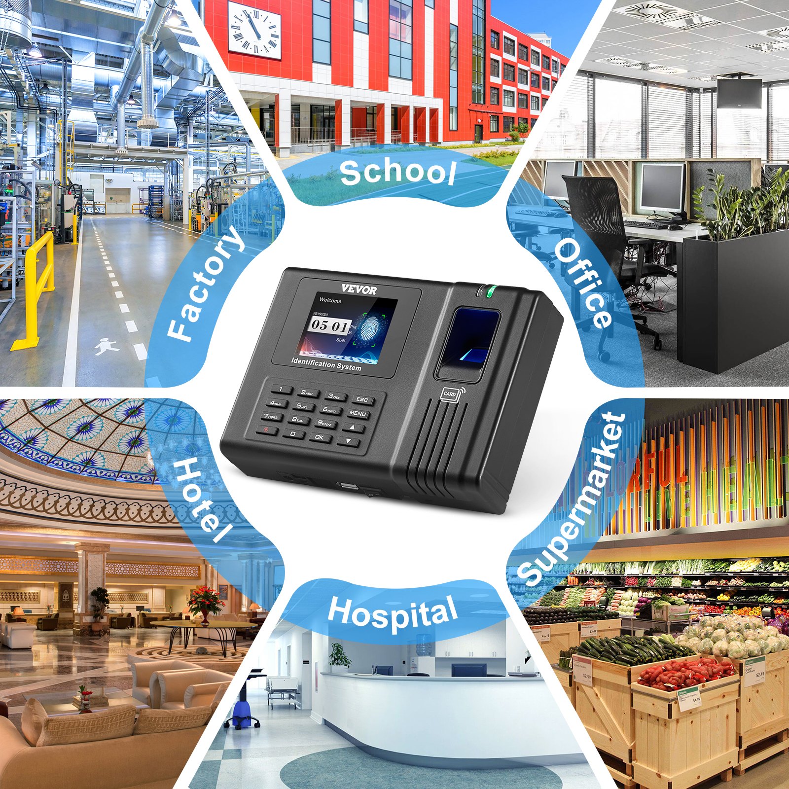 VEVOR Time Clock, Fingerprint Time Clocks for Employees Small Business ...