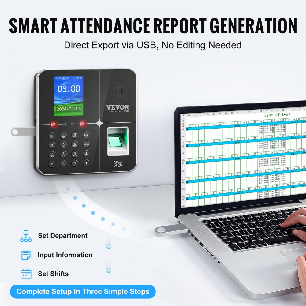 VEVOR Time Clock Biometric Clock 100000 Records Employee Attendance ...