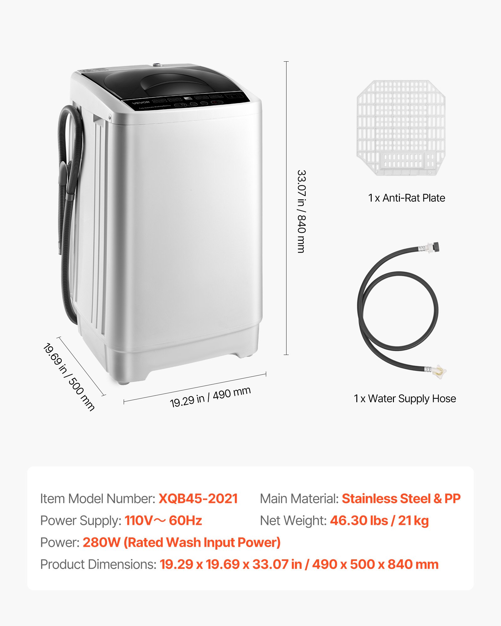 VEVOR Portable Washing Machine, Portable Washer 1.3 cu.ft with LED ...
