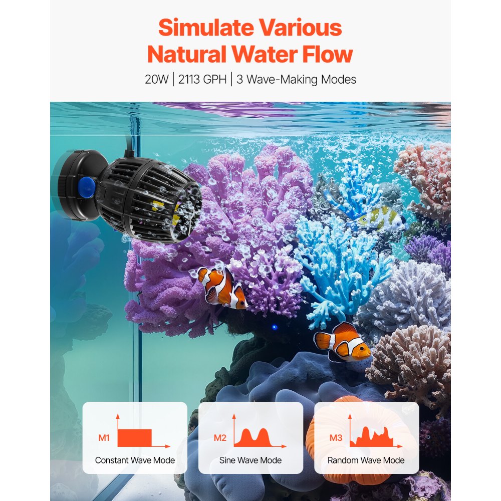 VEVOR Aquarium Wave Maker, 20W, 2113 GPH Quiet and Strong DC Powerhead ...