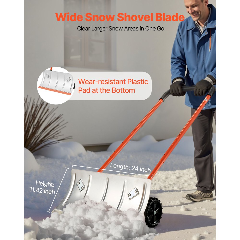 VEVOR Wide Shovel for Snow — Wheeled Push Tool for Clearing