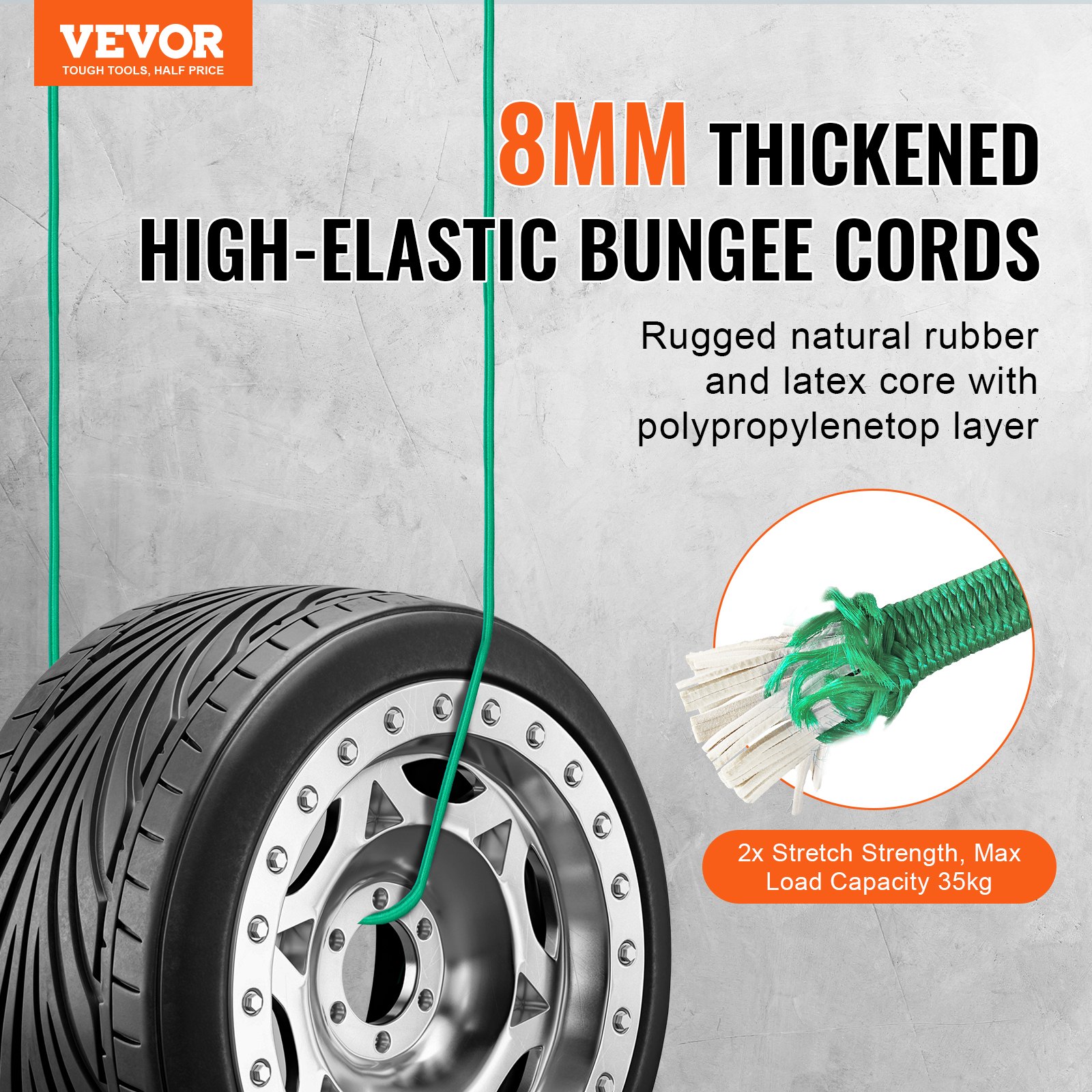 VEVOR 30 Pcs Bungee Cords Set 8mm Heavy Duty Bungee Straps with Steel ...