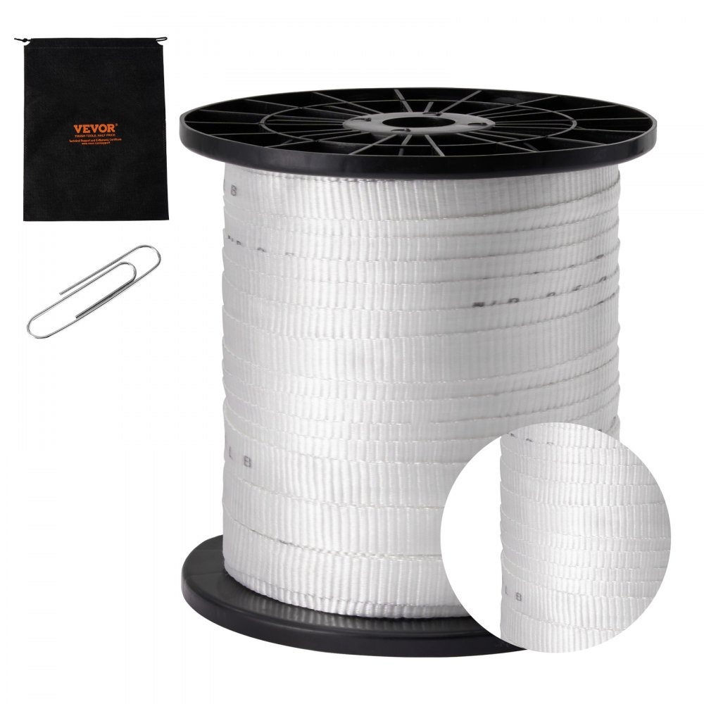 VEVOR Polyester Pull Tape 3 4 x 318 Mule Tape Flat Rope 2500 lbf Tensile Capacity Printed Webbing Cable Pulling Tape for Packaging Gardening Commercial Electrical Conduit Work White VEVOR CA