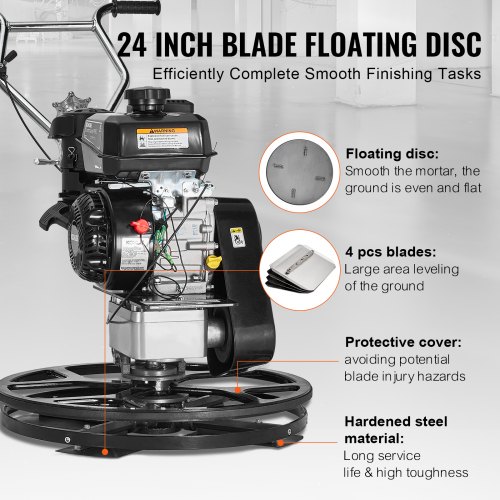 VEVOR Power Walk-Behind Cement Trowel 24” 6HP Gas-Powered with Float ...