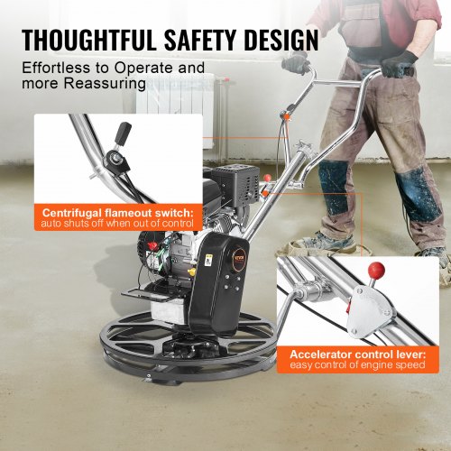 VEVOR Power Walk-Behind Cement Trowel 24” 6HP Gas-Powered with Float ...