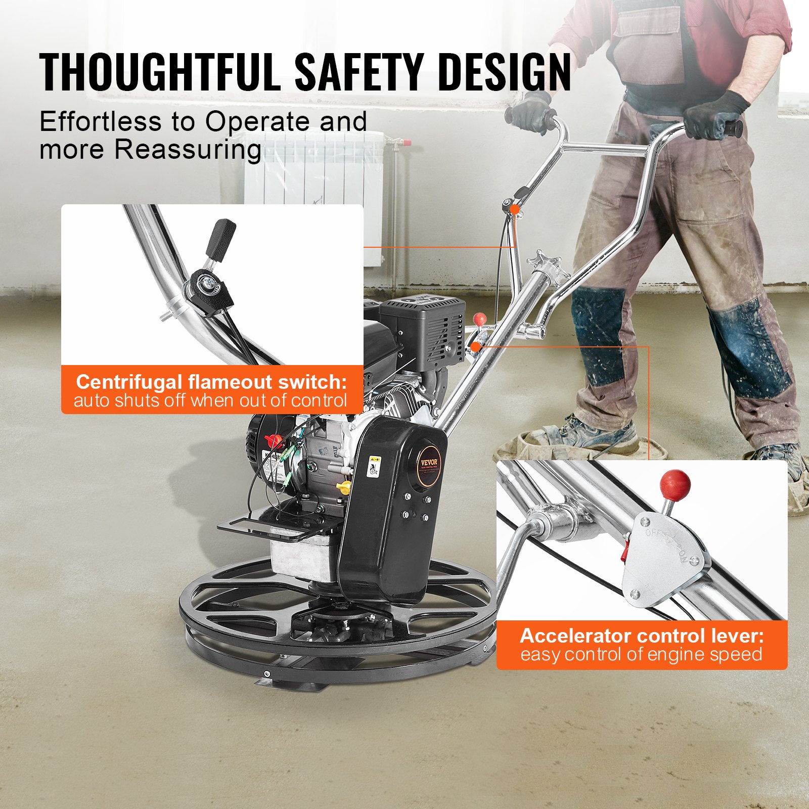 VEVOR Power Walk-Behind Cement Trowel 24” 6HP Gas-Powered with Float ...