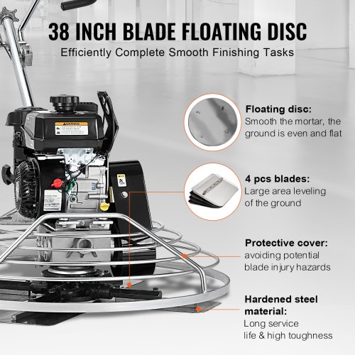 VEVOR Power Walk-Behind Cement Trowel 38” 6HP Gas-Powered with Float ...