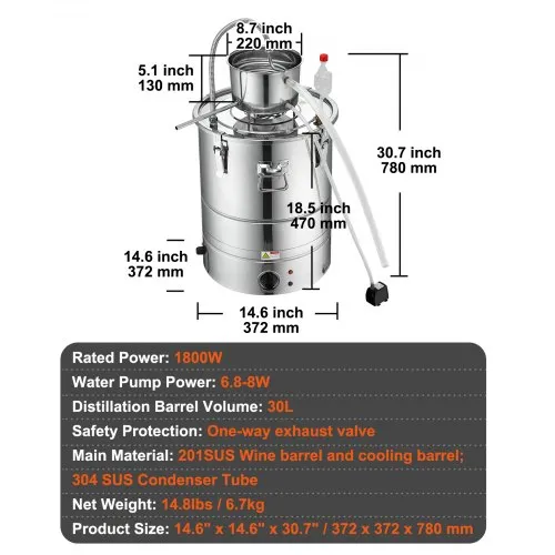 VEVOR Still Water Distiller 9Gal with Thumper Keg & Water Pump | VEVOR EU
