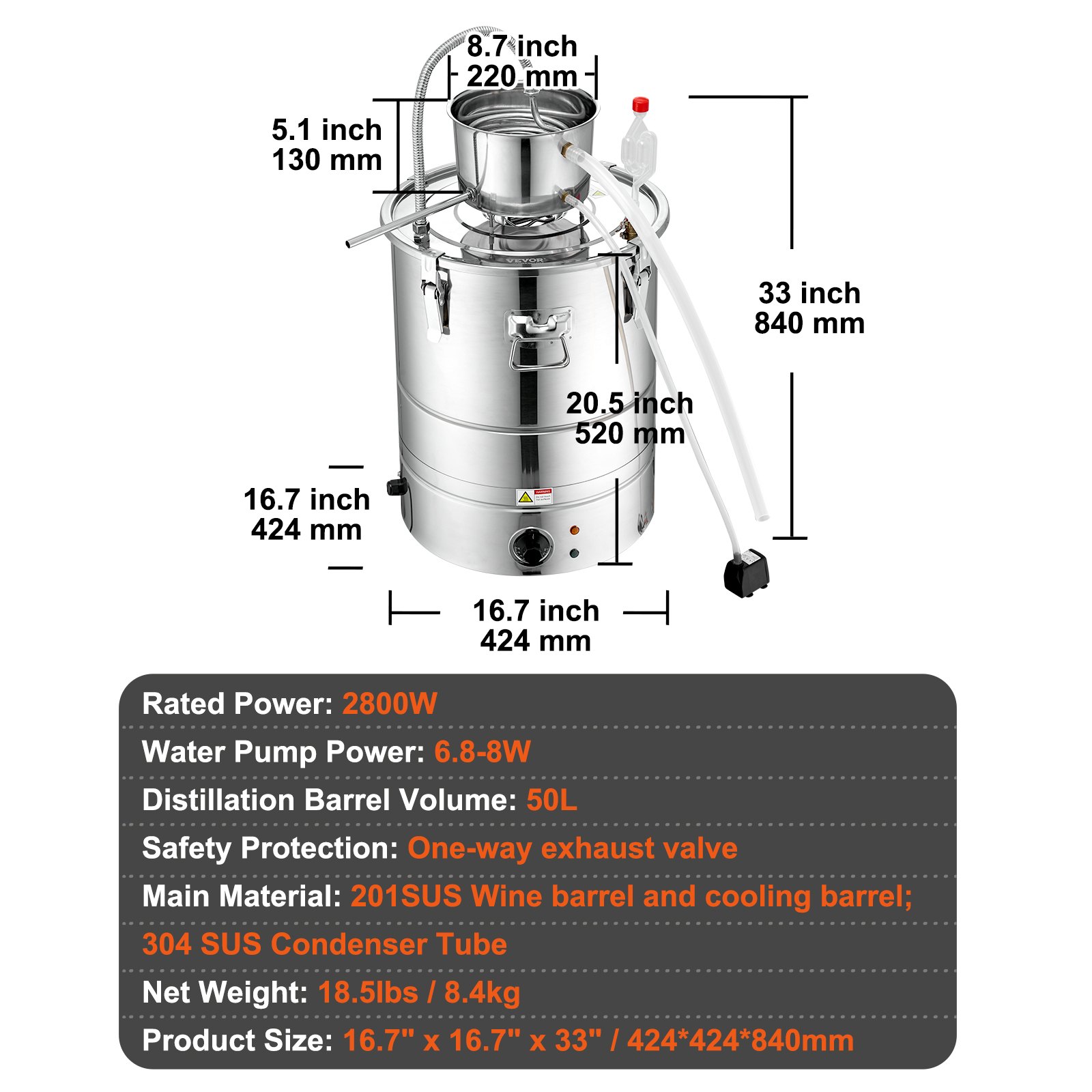 VEVOR VEVOR Alcohol Still Water Alcohol Distiller 13Gal with Thumper ...