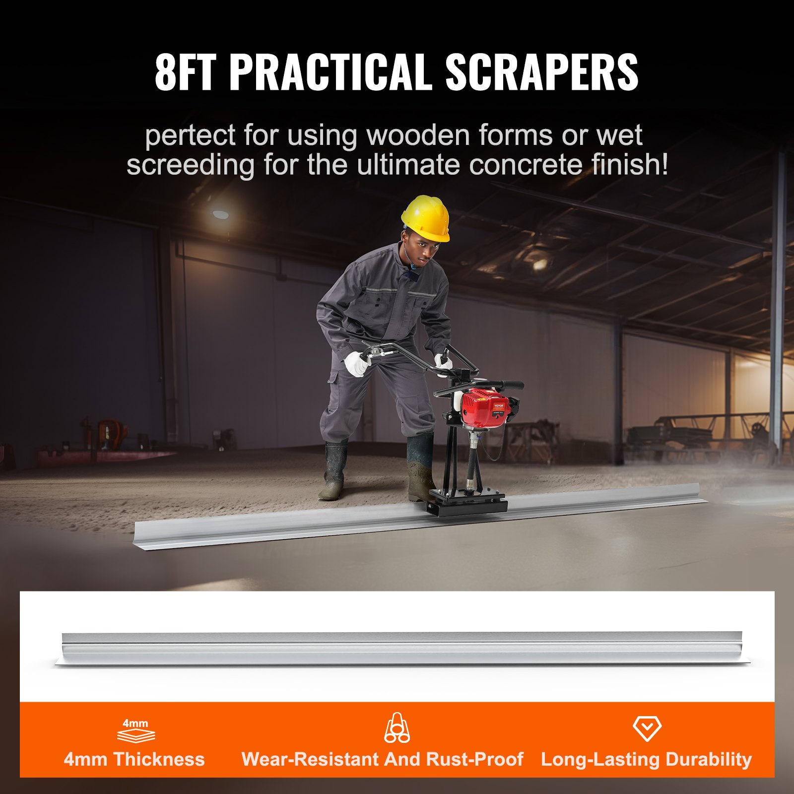 VEVOR Gas Concrete Power Screed, 8ft Aluminum Board Straight Edge Bar ...