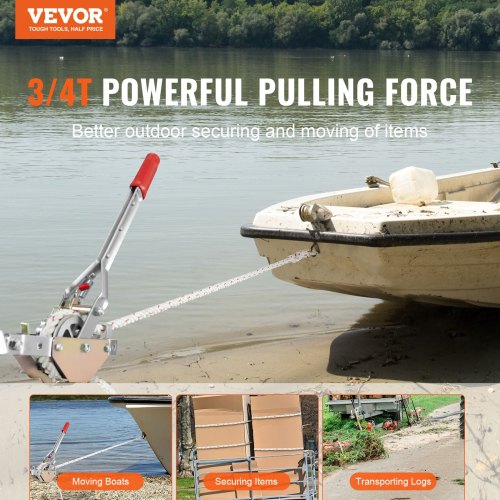 VEVOR Rope Puller, 3/4 Ton (1,653 lbs) Pulling Capacity, with 100' of 0 ...