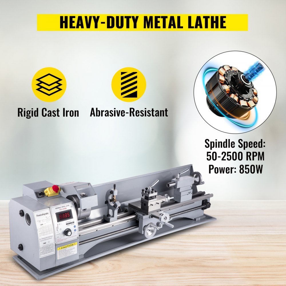VEVOR Metal Lathe, 210x800 Mini Lathe Machine, 2500 RPM Variable Speed ...